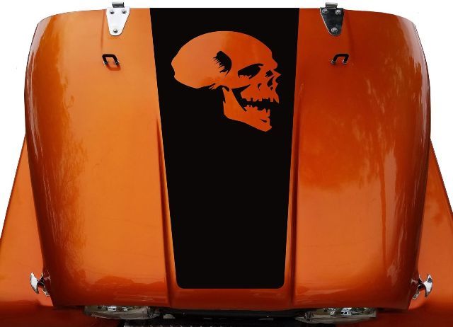 Skull Hood Blackout Vinyl Decal Sticker (14) fits: Jeep CJ 5, 6, 7, 8