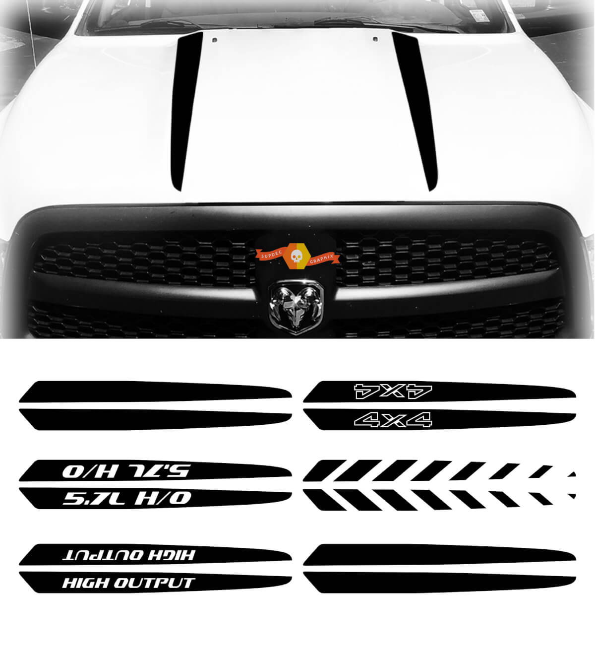 2009 - 2018 Dodge Ram Hood Side Spear Decals (1500 models ONLY)