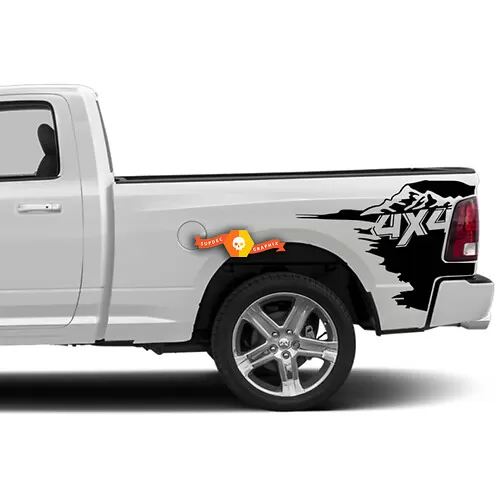 2 DODGE RAM 4x4 OFF ROAD TRUCK Silver Outline Vinyl Decals Stick