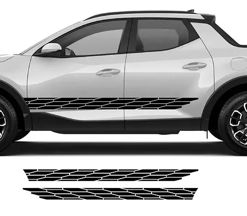 Pair Hyundai Santa Cruz Side Bed Line Waves Window Logo Vinyl Stickers ...