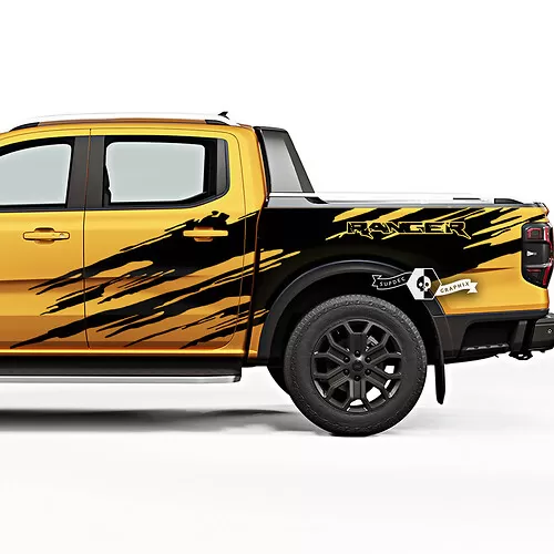 Pair Ford Ranger Raptor Destroyed Splash Mud Logo Doors Bed Side Vinyl ...