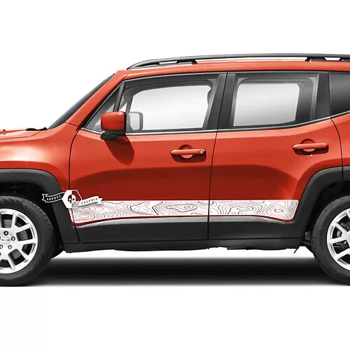 Pair Jeep Renegade Rocker Panel Topographic Map Style Side Stripe ...