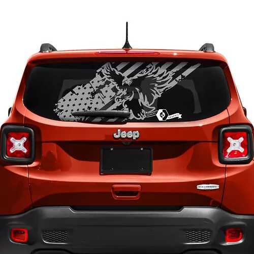 Jeep Renegade Tailgate Window USA Flag Battered Destroyed Vinyl Decal ...