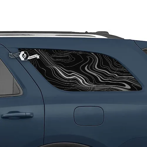 Pair Side Rear Window Topographic Map Vinyl Decals for Dodge Durango