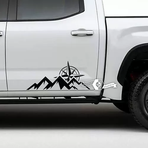 Pair Toyota Tundra Door Mountains Compass Side Stripes Vinyl Stickers Decal