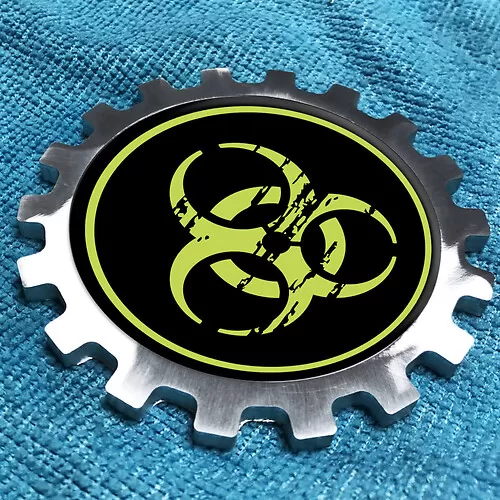Lime Biohazard Distressed Logo Metal Aluminum Badge Bedside Gear Emblem ...