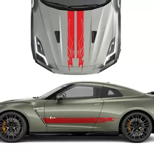 Hood and Sides Dual Tribal Graphics Stripes Decal Kit for Nissan GT-R