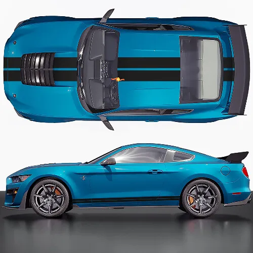 Hood and Side Doors Twin Double Stripes Racing Decals Stickers for Ford ...