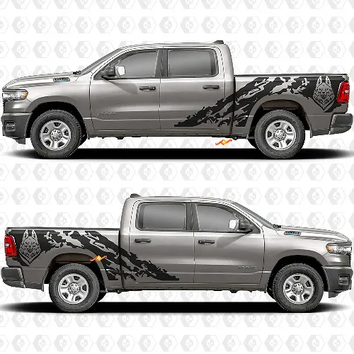 Side Doors Bedside Wolf Splash Stickers Decals Graphics for Dodge RAM 1500