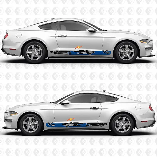 V6 Musclecarmodel Checkered Flag Flame Inspired Side Door Rocker Panel ...