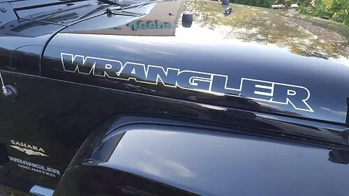2 Wrangler Chrome Vinyl Sticker Decal JEEP WRANGLER Hood