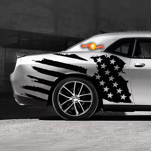 US USA flag distressed side decal fits to Ford Mustang Dodge Charger ...