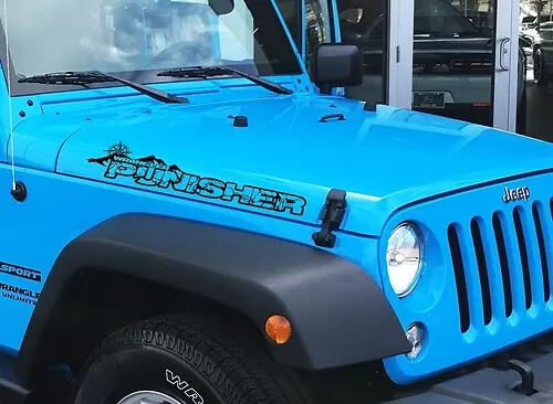 Pair Jeep Wrangler Punisher with Compass Vinyl Hood Decals TJ JK YJ