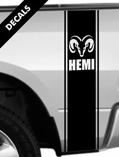 2 Truck vinyl decals racing stripes sticker Dodge Ram Rebel Mopar Hemi ...