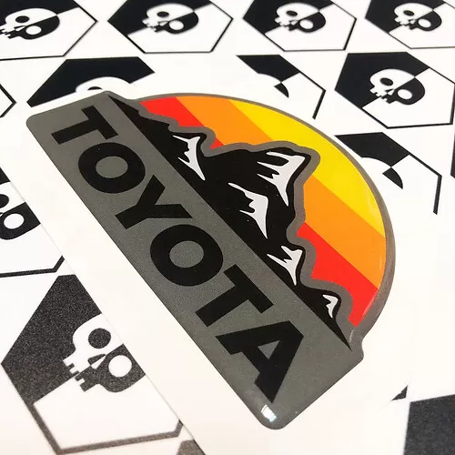 2 Decals Toyota Mountains the Hills Style Vintage Sun Colors Badge ...