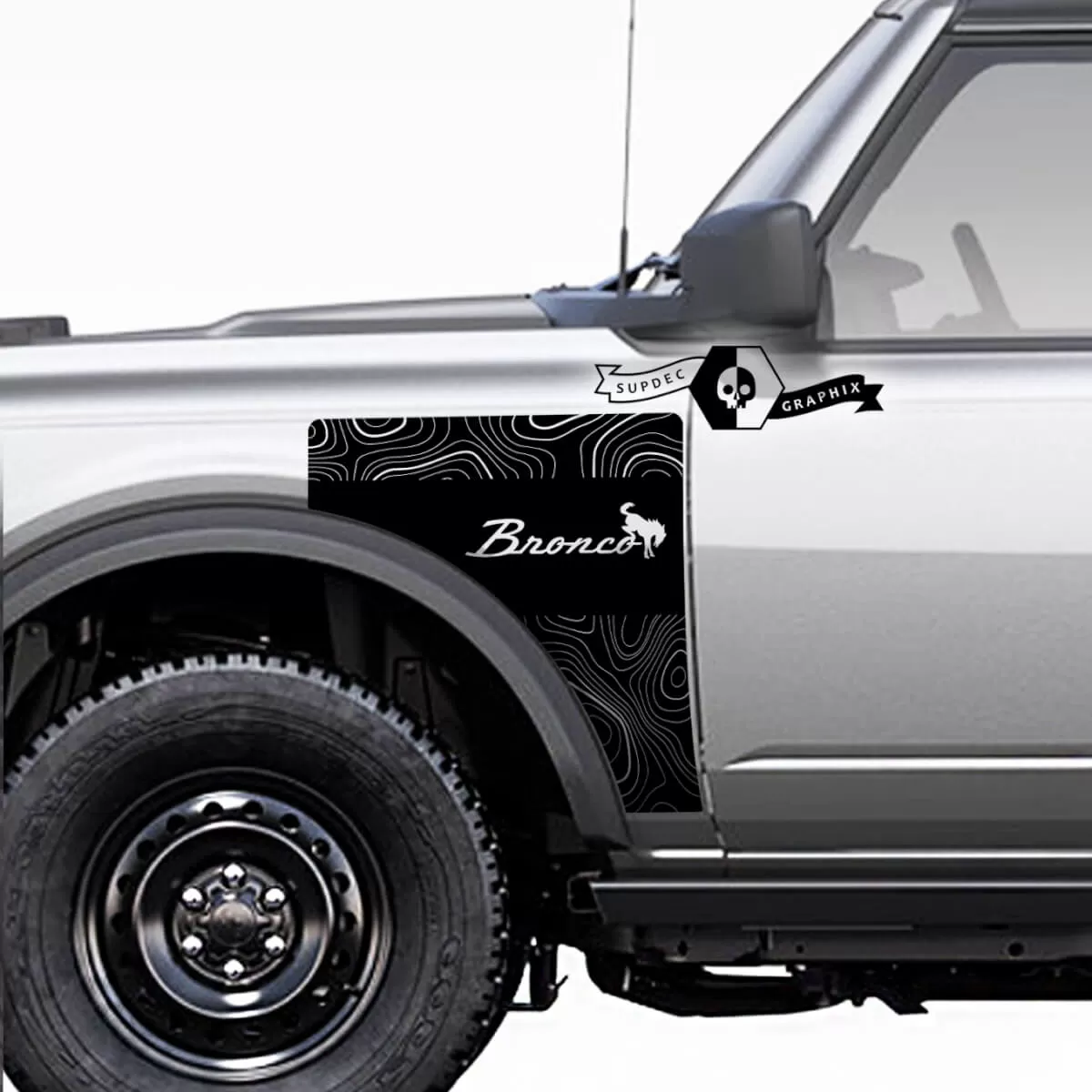Pair Ford Bronco Vintage Logo Topographic Map Everglades Style Side ...