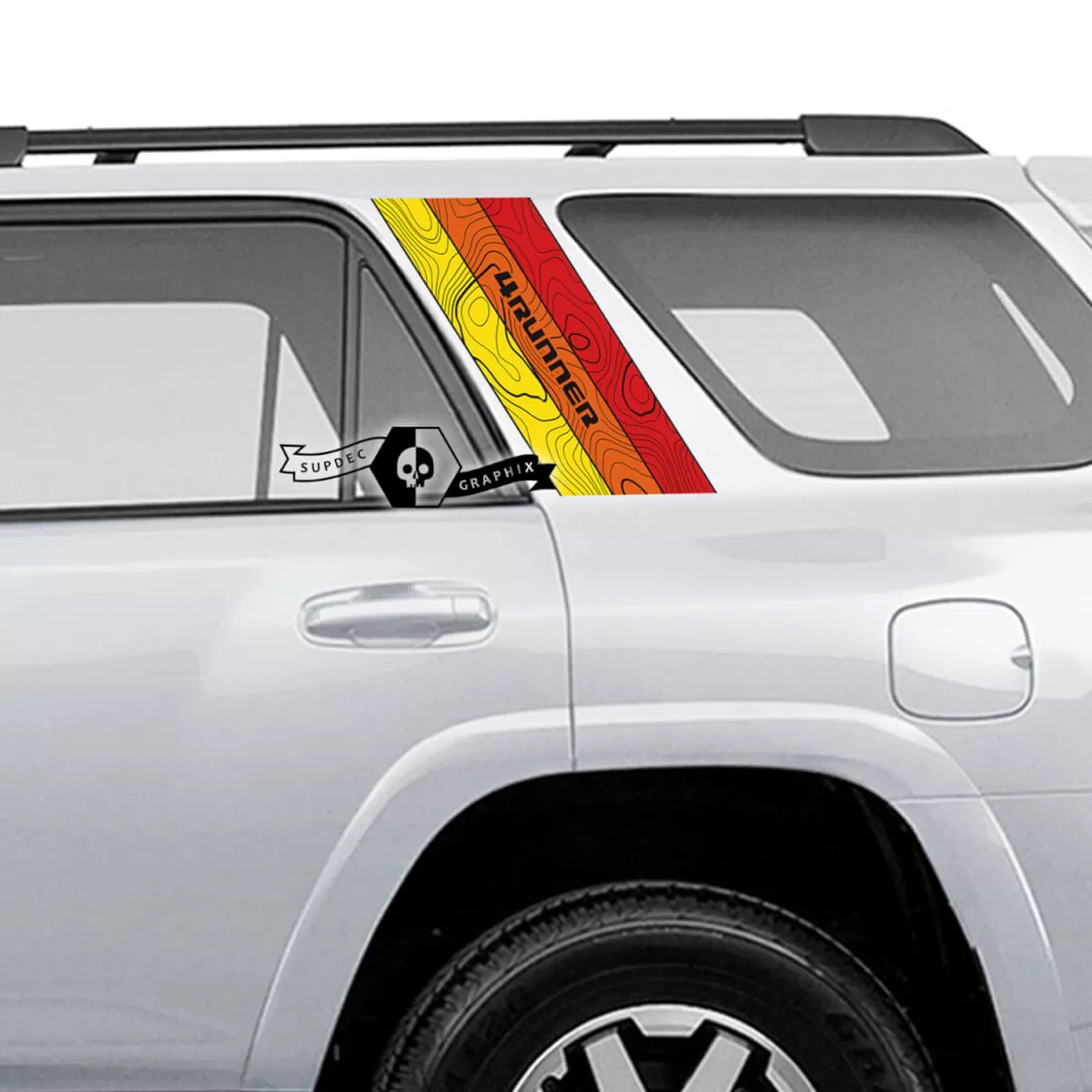 Pair 4Runner 2013 - 2023 Side Old School Topographic Map Topo SunSet ...