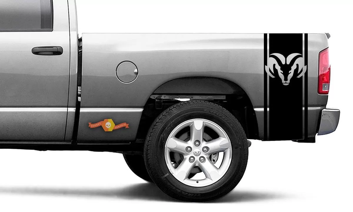 Dodge Ram Vinyl Racing Bed Side Stripe RAM head Decal Sticker #58