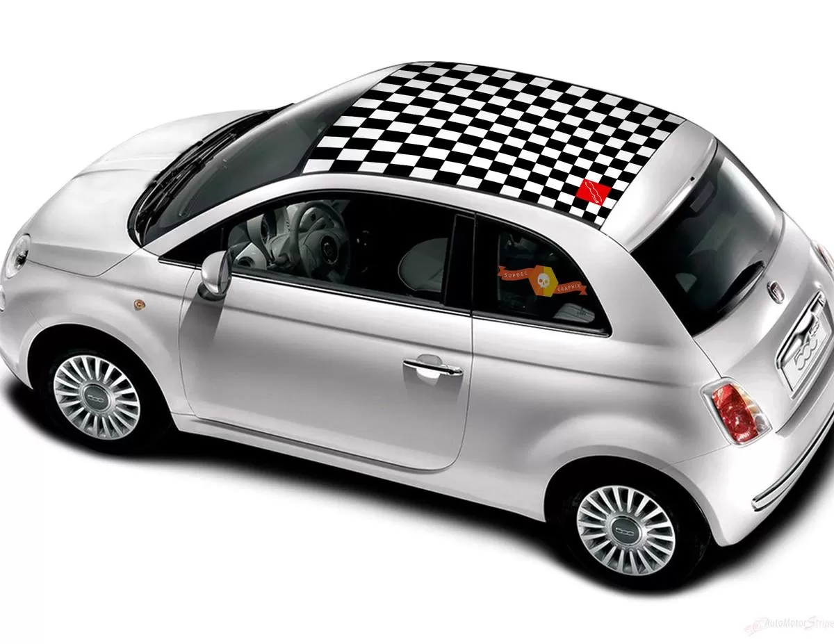 Fiat 500 Vinyl Racing Checkered Flag Roof Stripe Decal Sticker